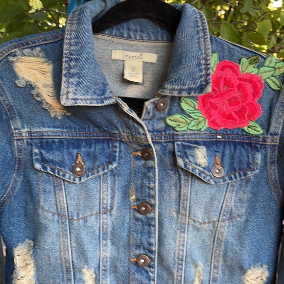 Jackets & Coats | Marci Distressed Embroidered Rose Denim Jacket | Poshmark